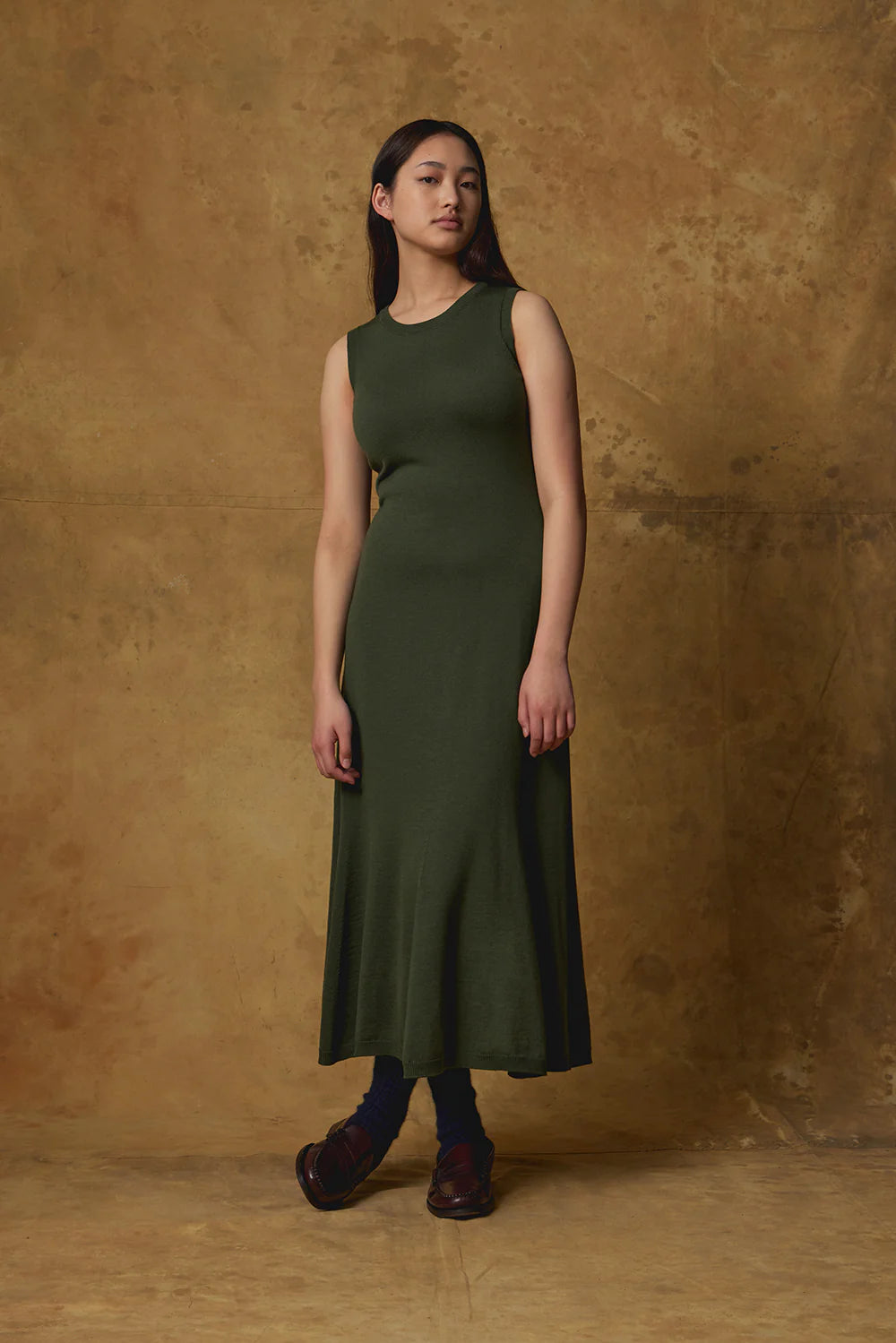 Merino Flared Dress | Green Loden – collecte